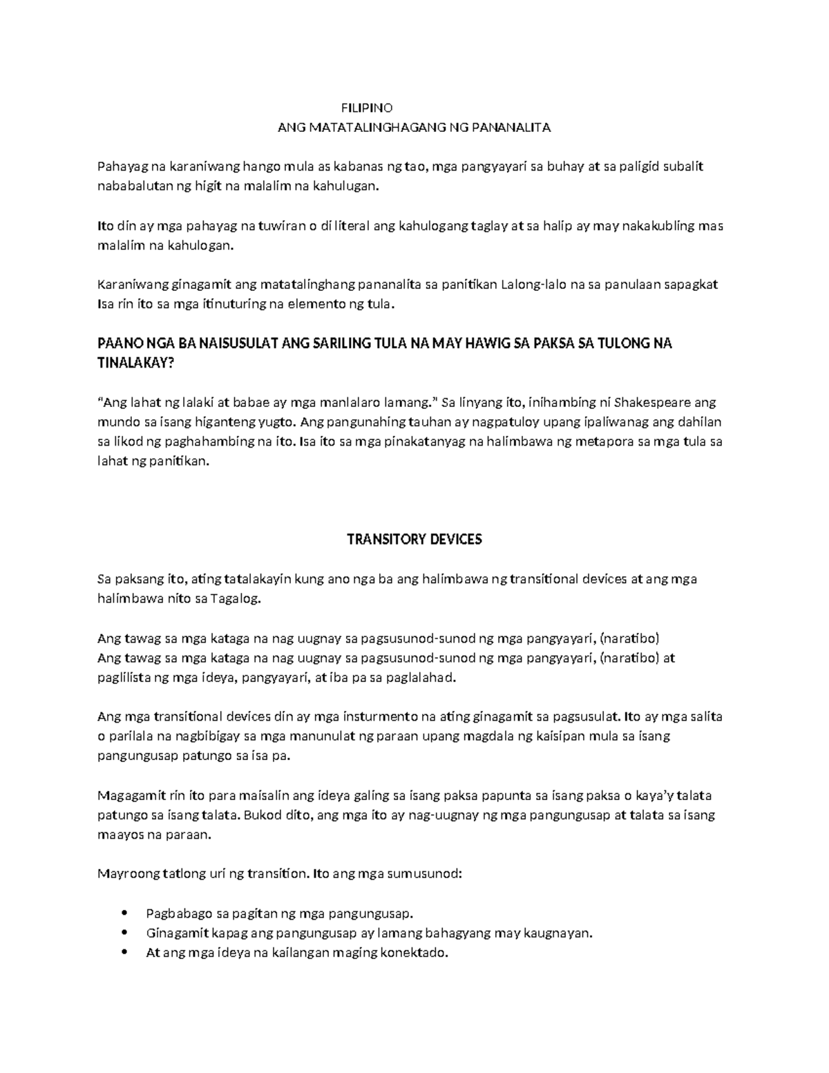 Filipino Magazine - FILIPINO ANG MATATALINGHAGANG NG PANANALITA Pahayag ...