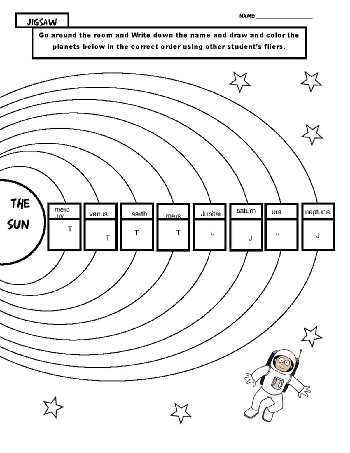 All the planets information - Go around the room and Write down the ...