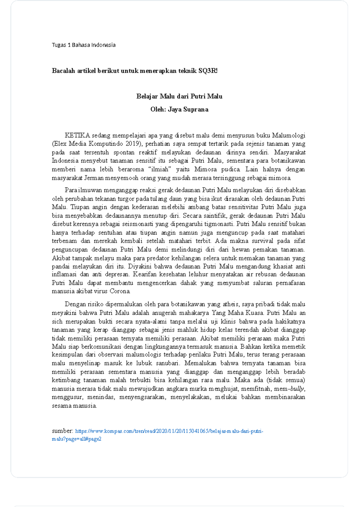 Tugas-1-bahasa-indonesia compress - Tugas 1 Bahasa Indonesia Bacalah artikel berikut untuk - Studocu