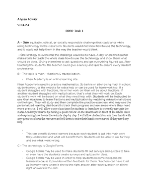 Do092 task 2 - Task 2 for class D092 - Alyssa Fowler 9-24- D092 Task 2 ...