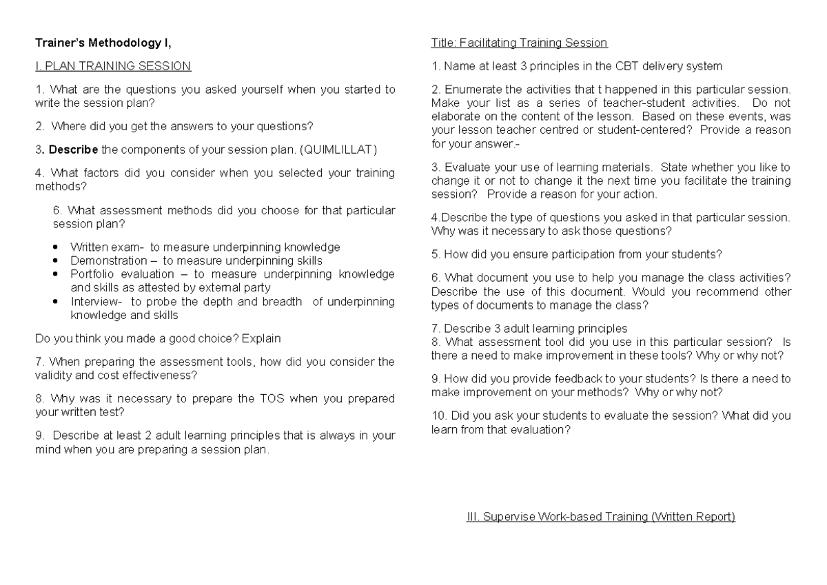 213123 TM-SIR-TEO.- Tesda-2 - Trainer’s Methodology I, I. PLAN TRAINING ...