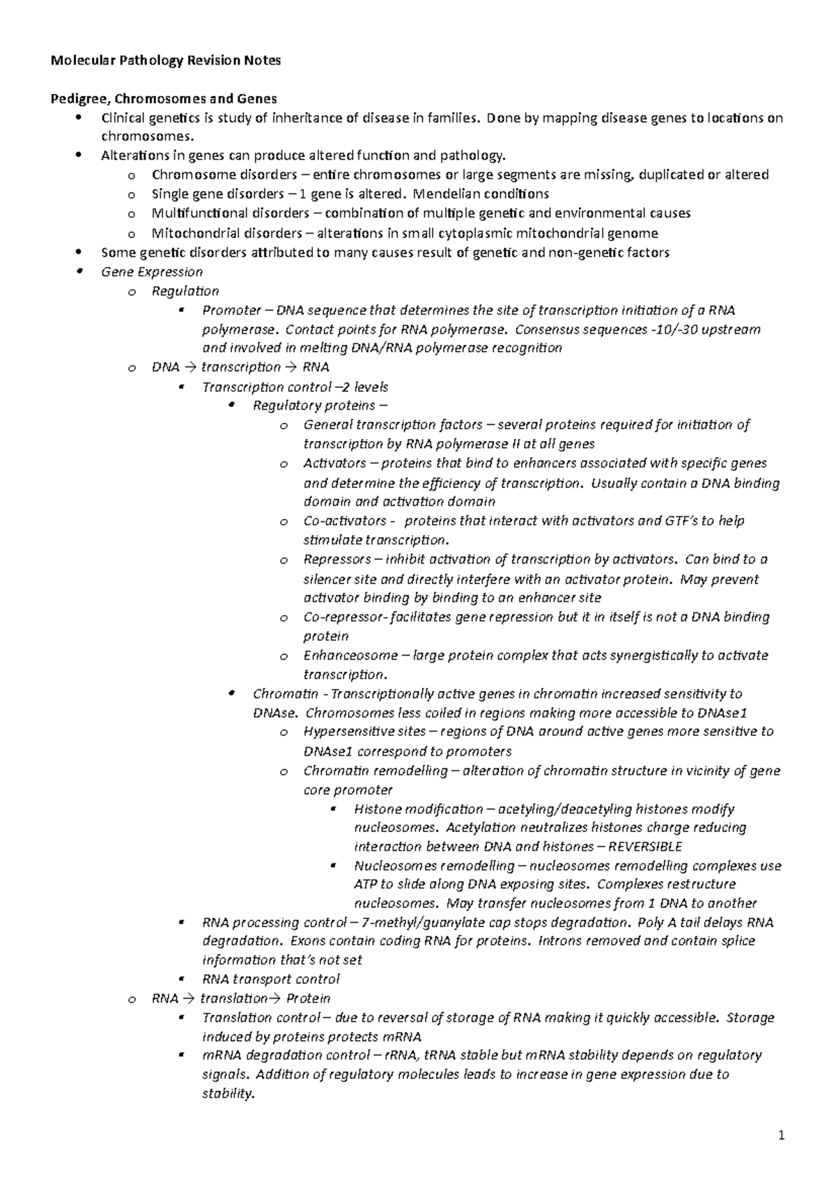 Revision Notes - Molecular - Molecular Pathology Revision Notes ...