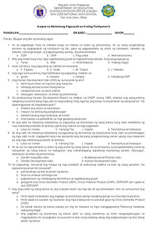 AP-Grade-8 - Diagnostic Exam - ARALING PANLIPUNAN 8 Panuto: Basahin at ...