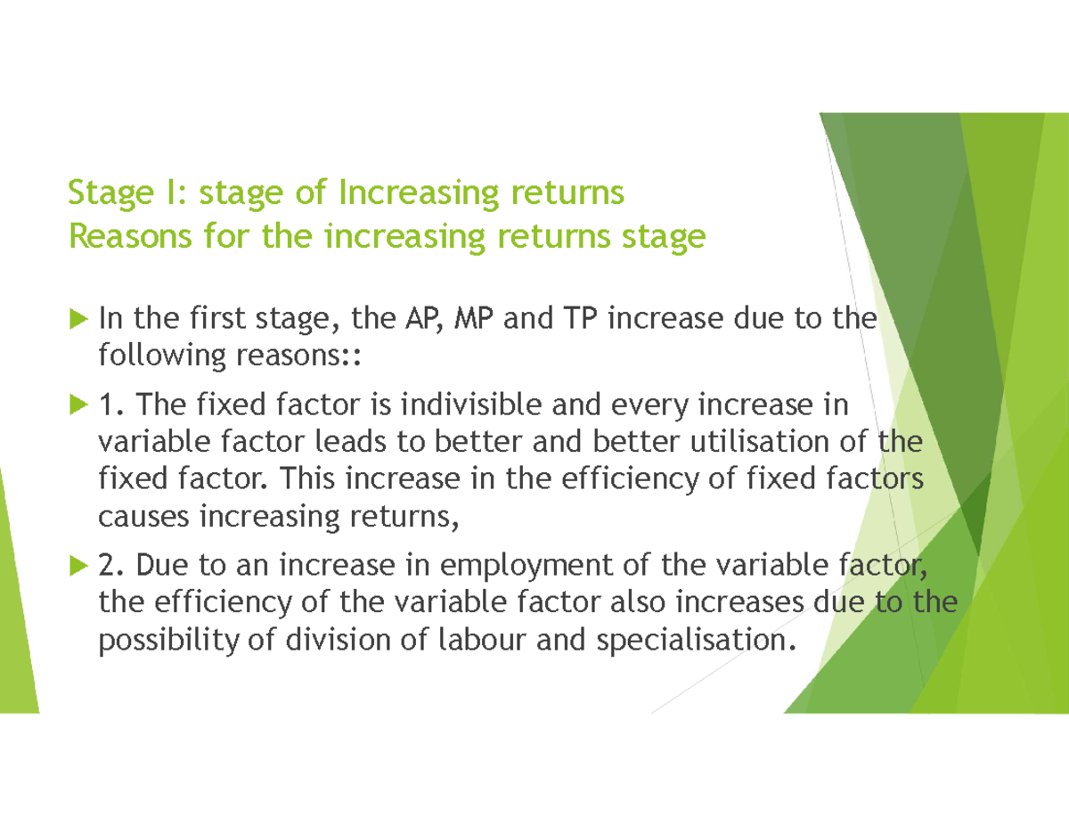 PPT-7 - Lecture notes 2 - Stage I: stage of Increasing returns Reasons ...