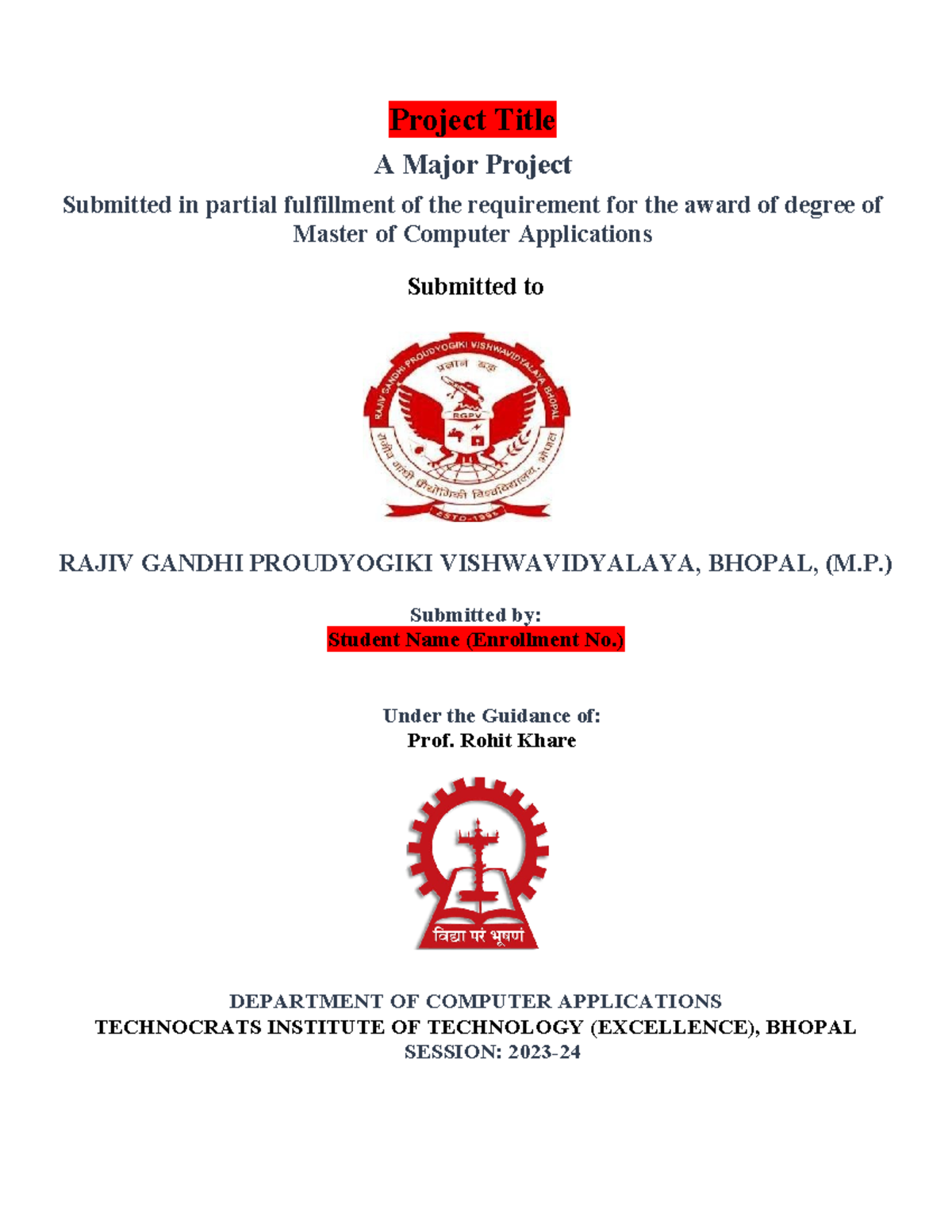 0191 Report-Front Page I - Project Title A Major Project Submitted in ...