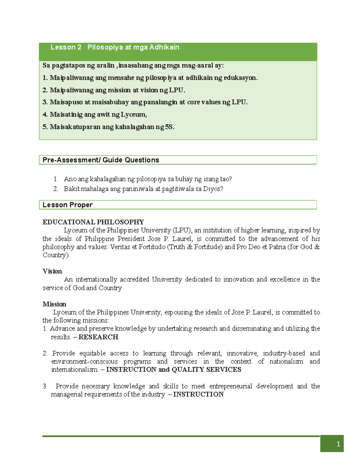 Lesson 2 Pilosopiya at mga Adhikain - JPL Life and His Works - Studocu