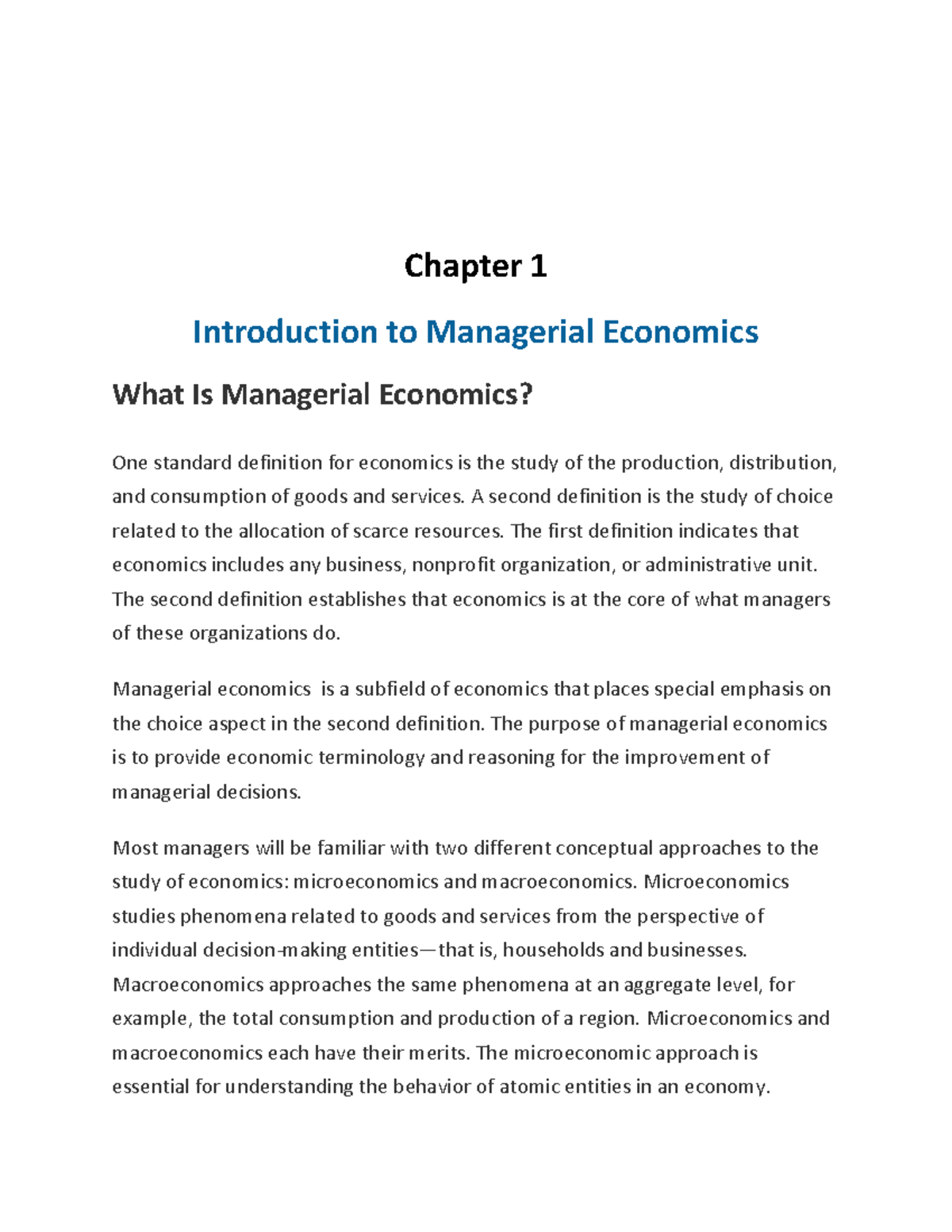 Intro TO Managerial Economics ( Maneco) - Chapter 1 Introduction to ...