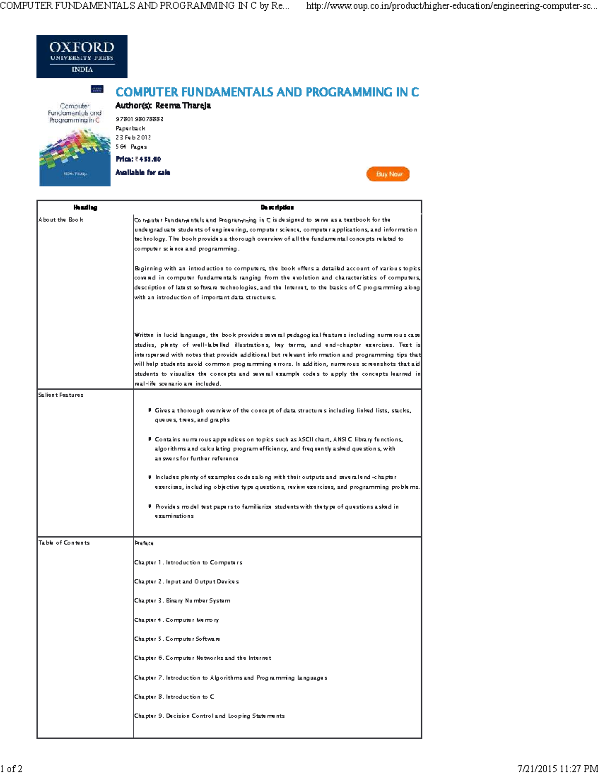 Toaz Notes Computer Fundamentals And Programming In C 9780198078883 Paperback 23 Feb 2012