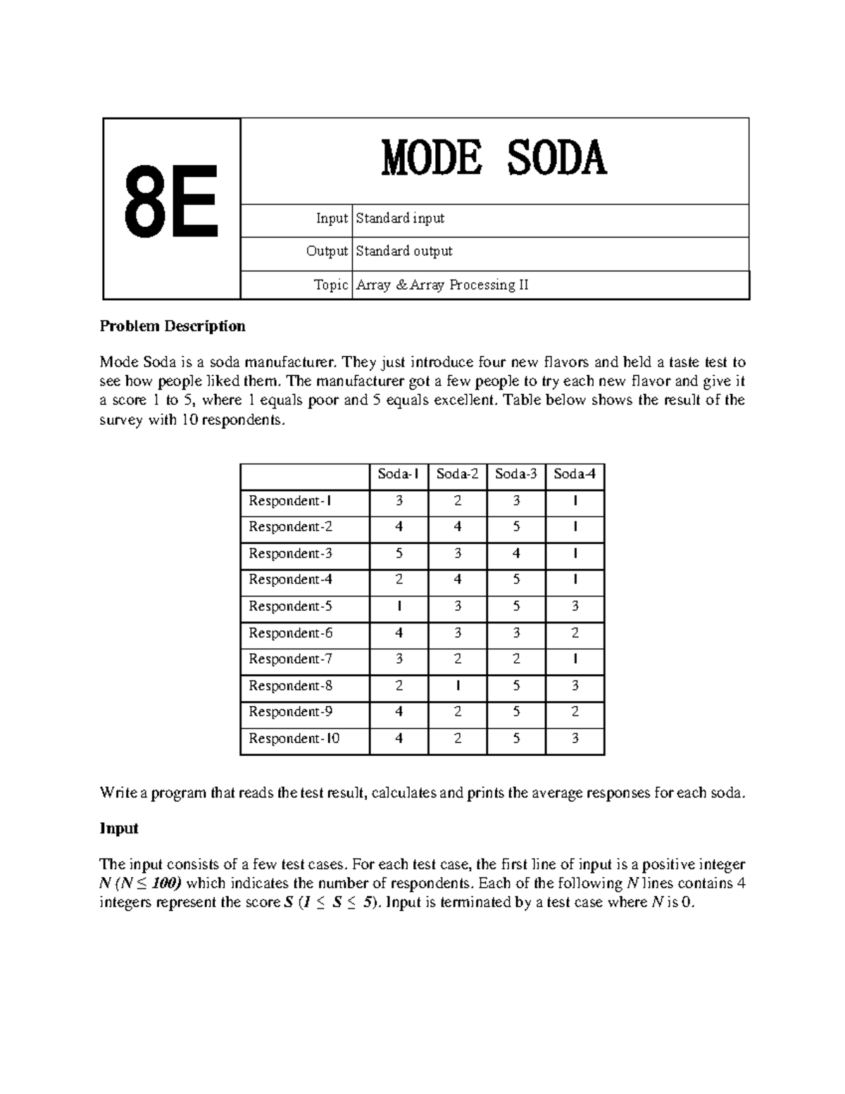 Lab 8 Set 3 Array And Array Processing 2 8e Mode Soda Input Standard Input Output Standard 