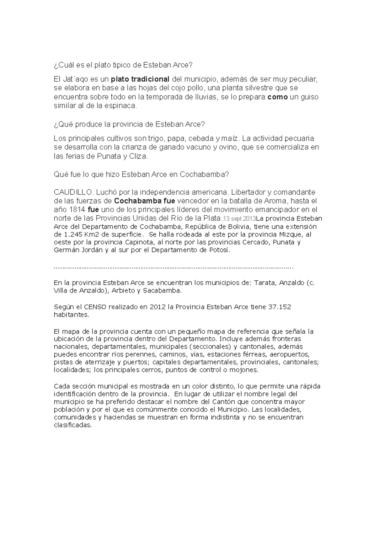 La Provincia de Esteban Arze - ¿Cuál es el plato tipico de Esteban Arce ...