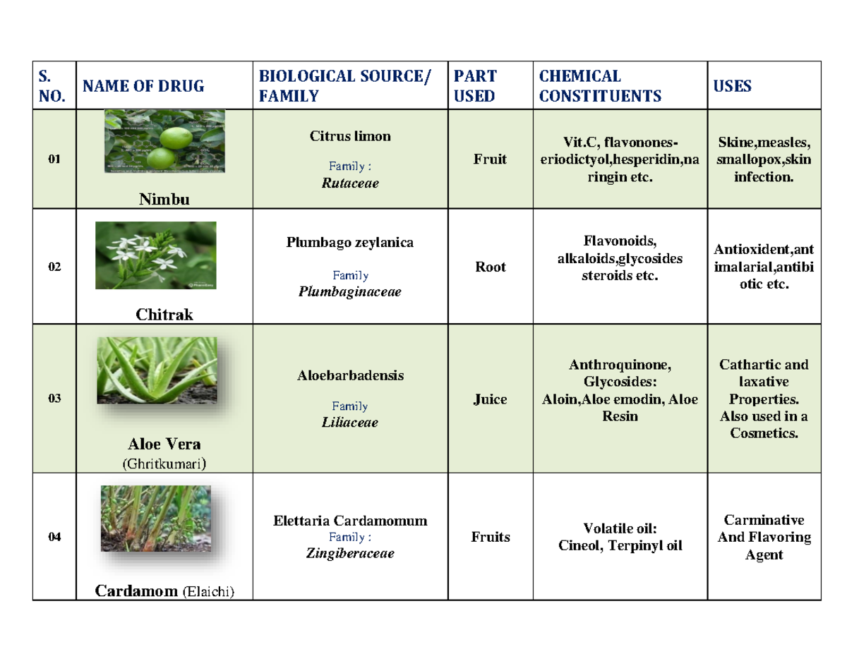 List of Medicine Plants - S. NO. NAME OF DRUG BIOLOGICAL SOURCE/ FAMILY ...