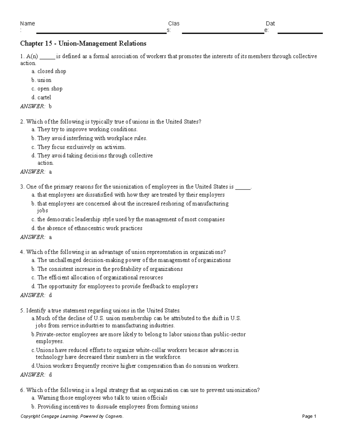 Chapter 15 Union Management Relations - BI 310 - McPherson - Studocu
