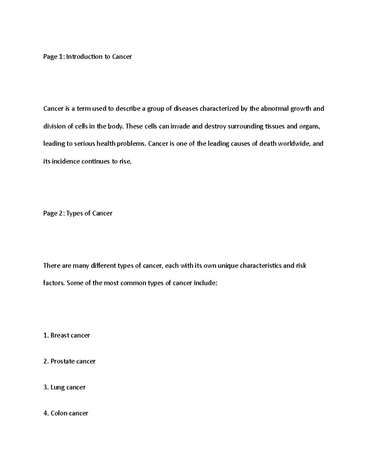 Cancer - Page 1: Introduction to Cancer Cancer is a term used to ...