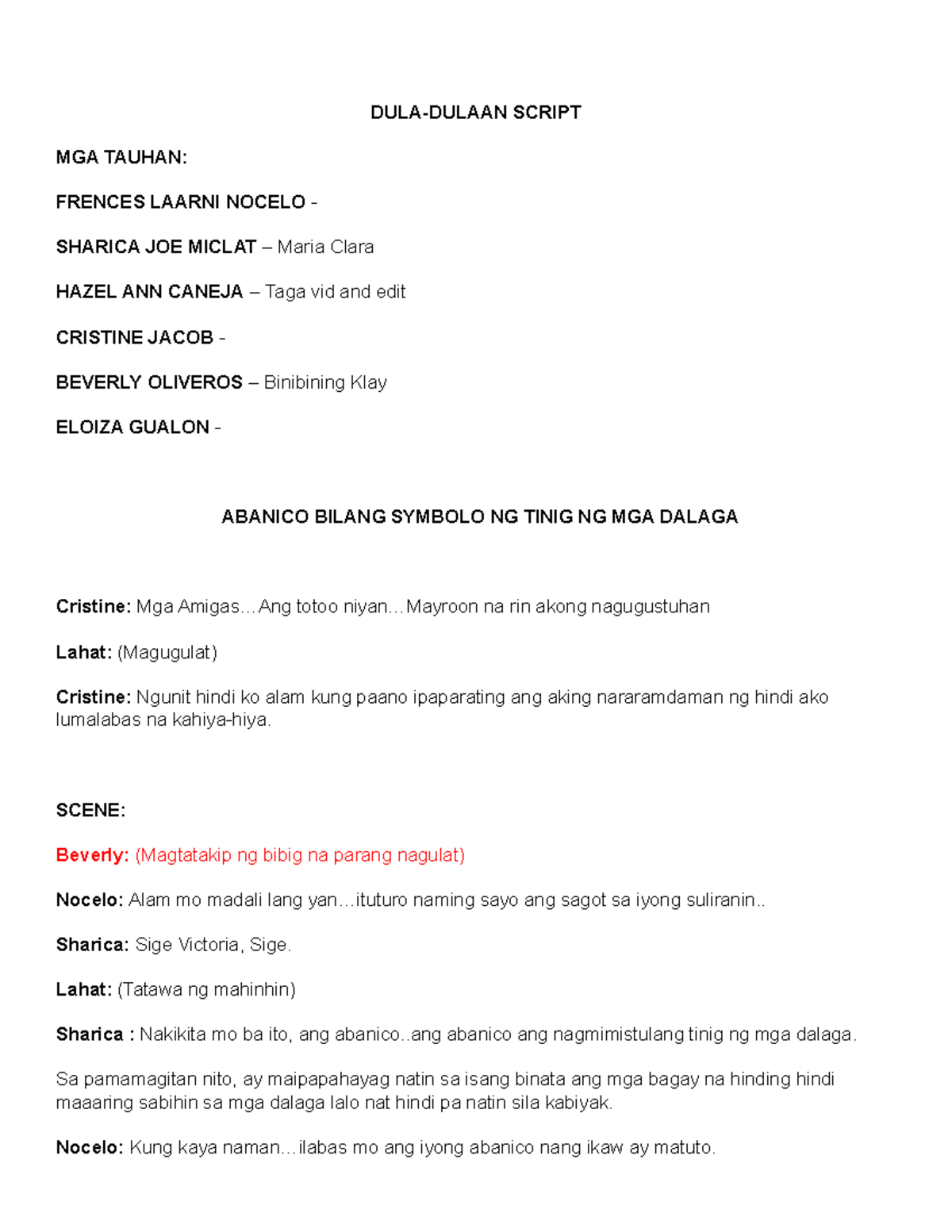 DULA Script Filipino Group 3 - DULA-DULAAN SCRIPT MGA TAUHAN: FRENCES ...
