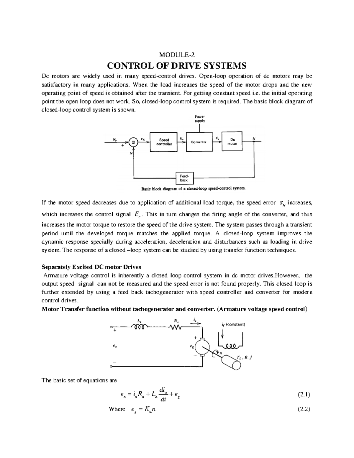 Module 2-summary - ####### MODULE- CONTROL OF DRIVE SYSTEMS Dc motors ...