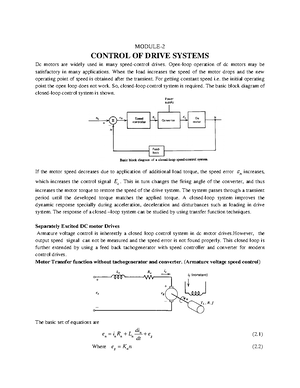 Module 1-summary - MODULE- INTRODUCTION TO DRIVE SYSTEMS Drives ...