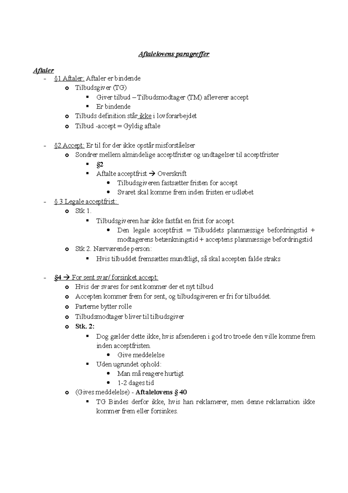 Aftalelovens paragreffer og overskrifter - Aftalelovens paragreffer ...