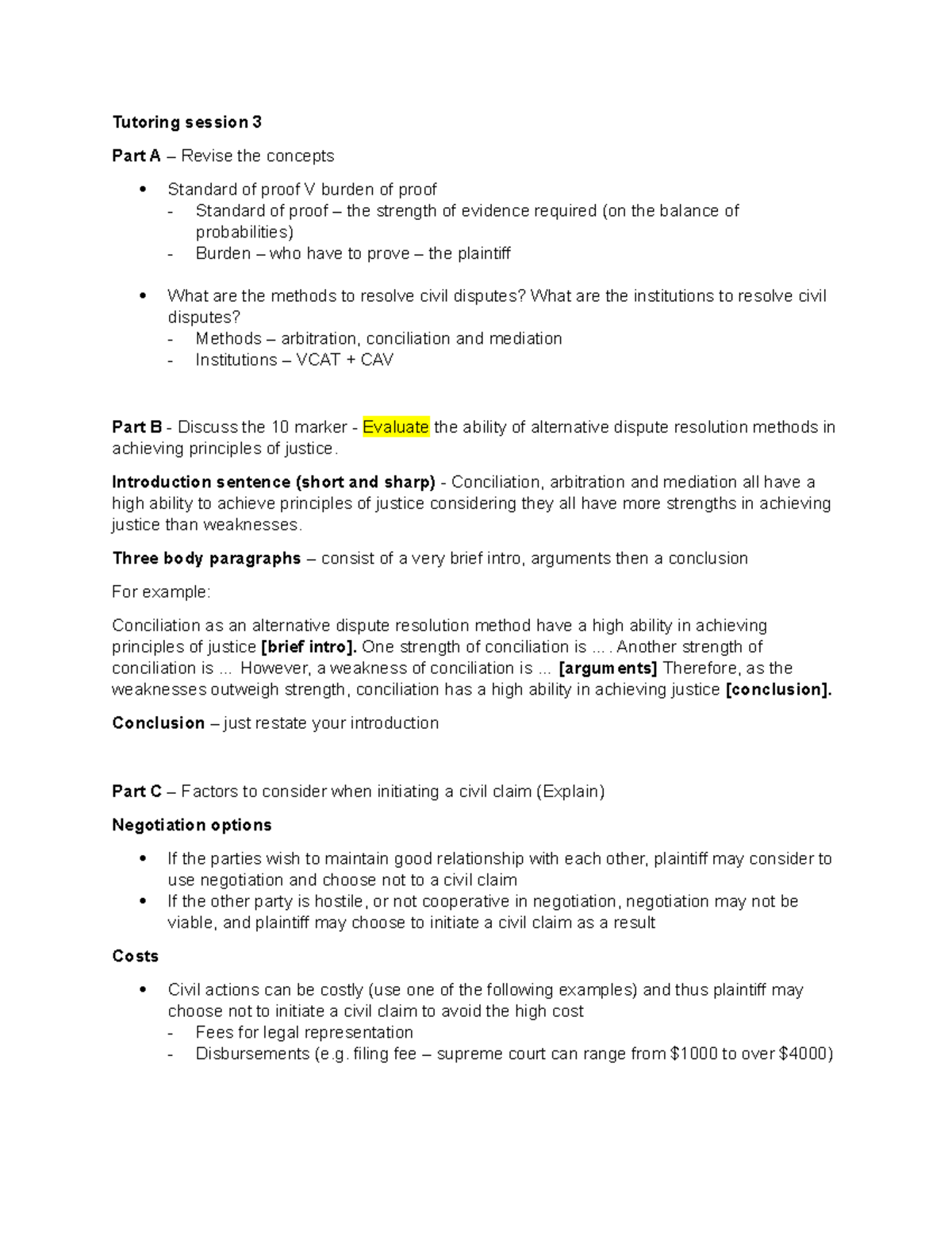 Tutoring 3 - Notes - Tutoring session 3 Part A – Revise the concepts ...