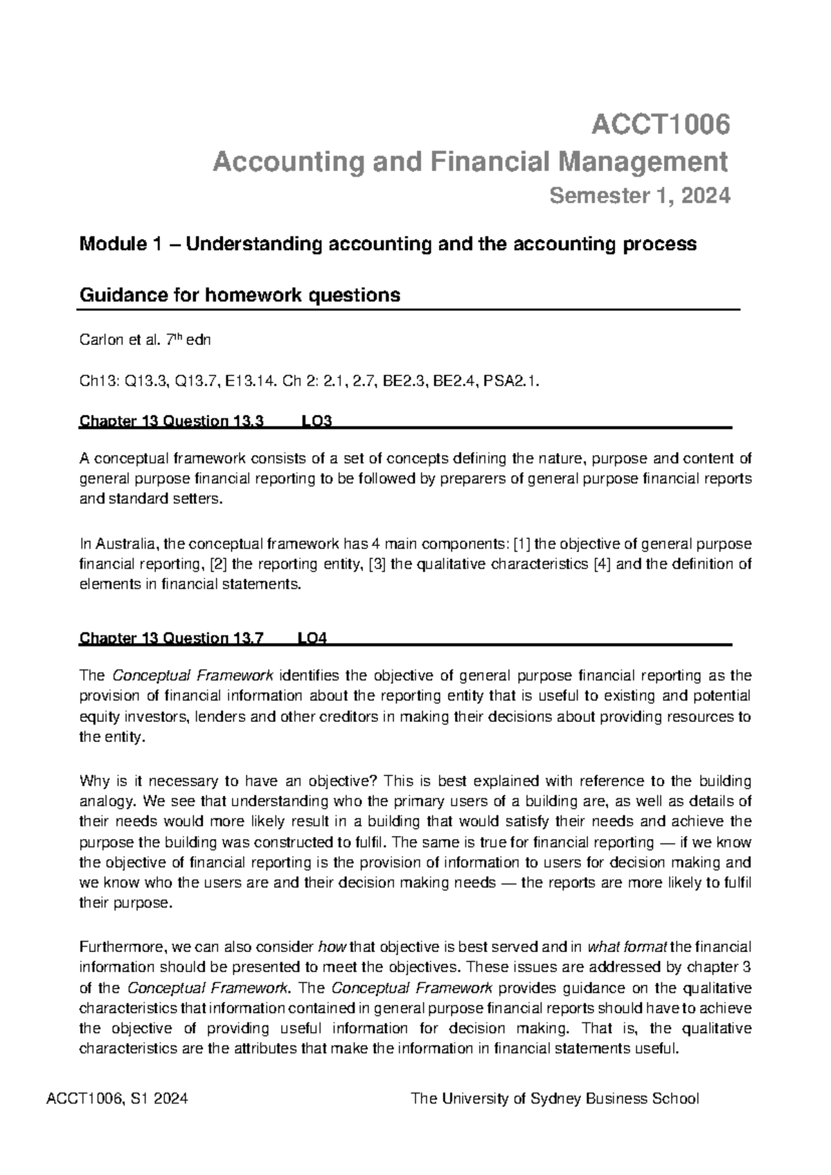 ACCT1006 Module 1 homework questions guidance s1 2024 - ACCT Accounting ...