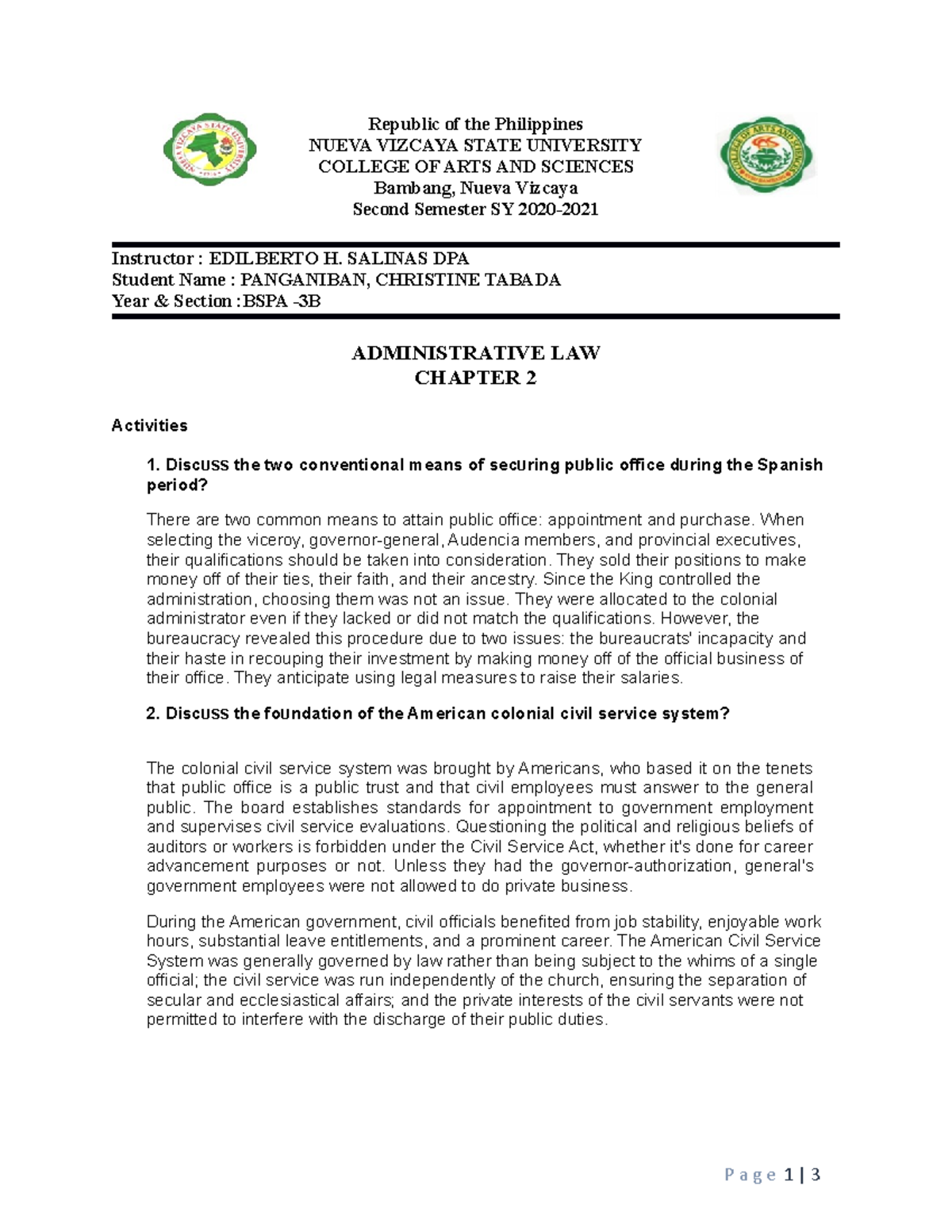 Chapter 2 admin law - Learning Activities, Assignments and Evaluations ...