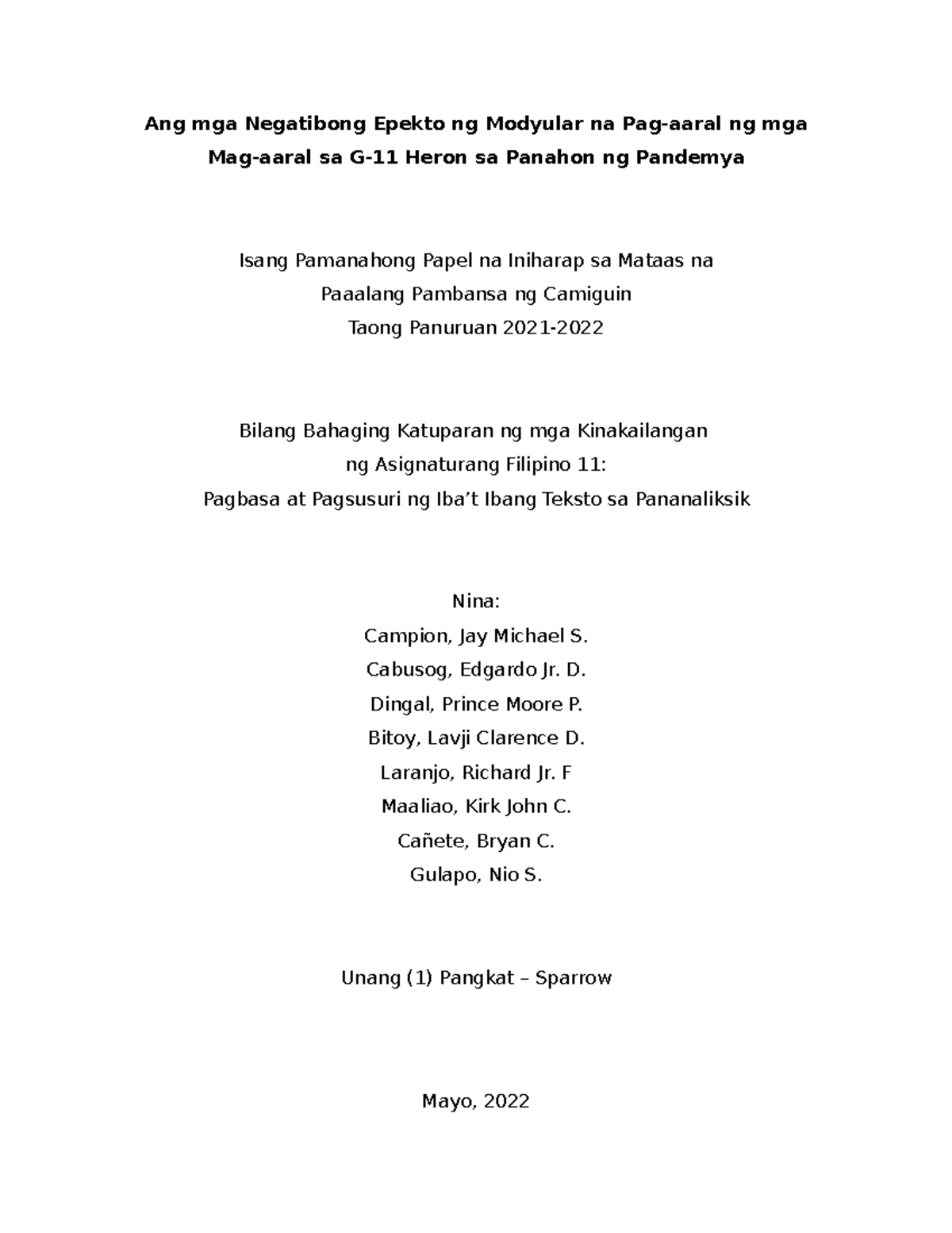 Pamanahong-papel - It's for unlocking - Ang mga Negatibong Epekto ng Modyular na Pag-aaral ng ...