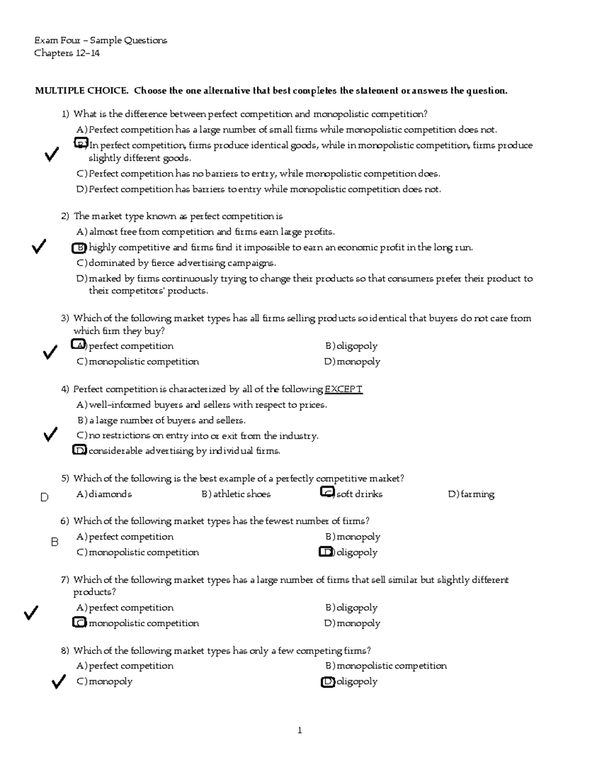 Market Structure 1 - Exam Four - Sample Questions Chapters 12- MULTIPLE ...