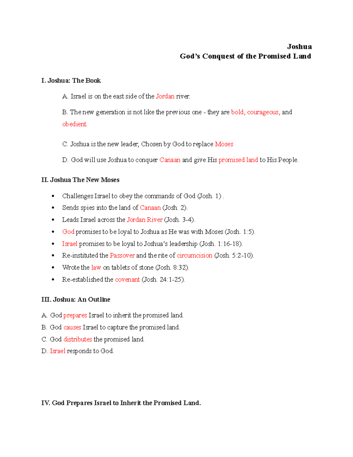 Joshua Class Notes - Joshua God’s Conquest of the Promised Land I ...