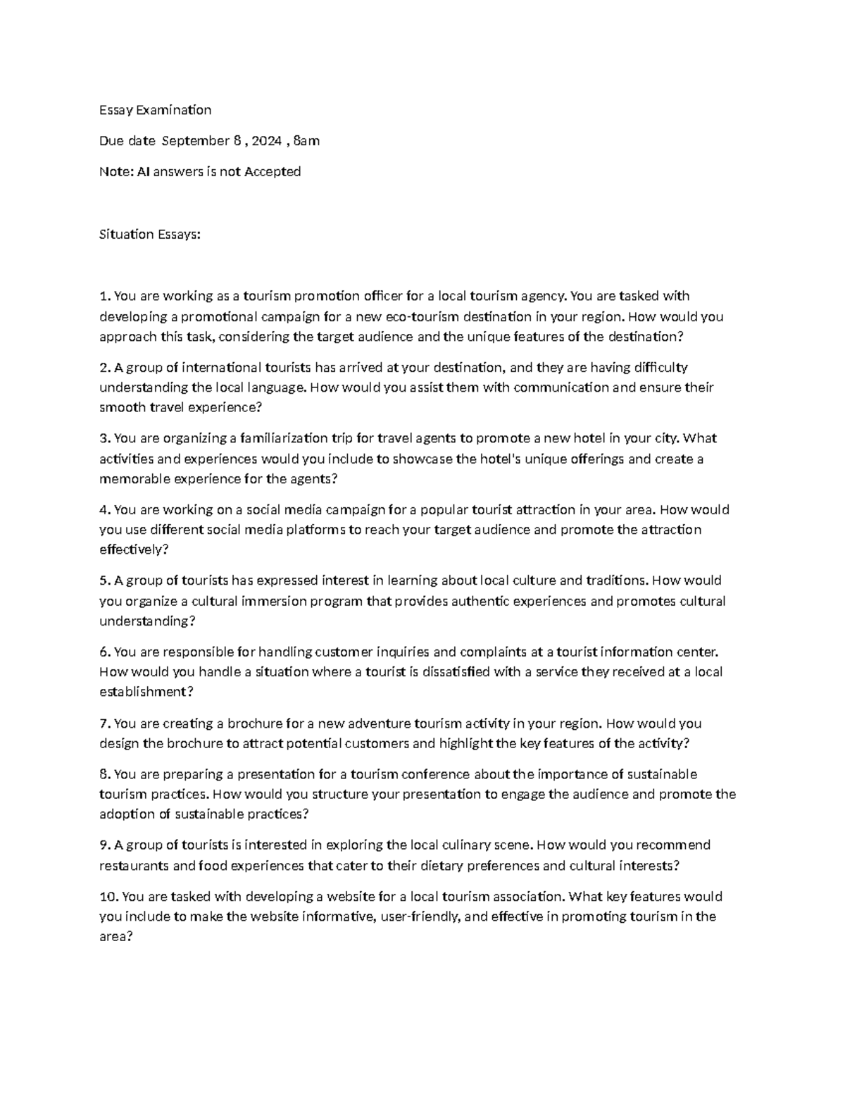 Essay Examination - xcxc - Essay Examination Due date September 8 , 2024 , 8am Note: AI answers ...