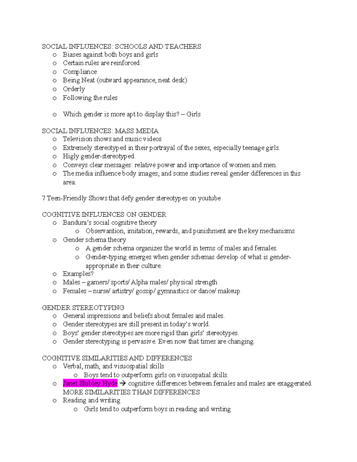 PSYC 521 - Culture - SOCIAL INFLUENCES: SCHOOLS AND TEACHERS o Biases ...