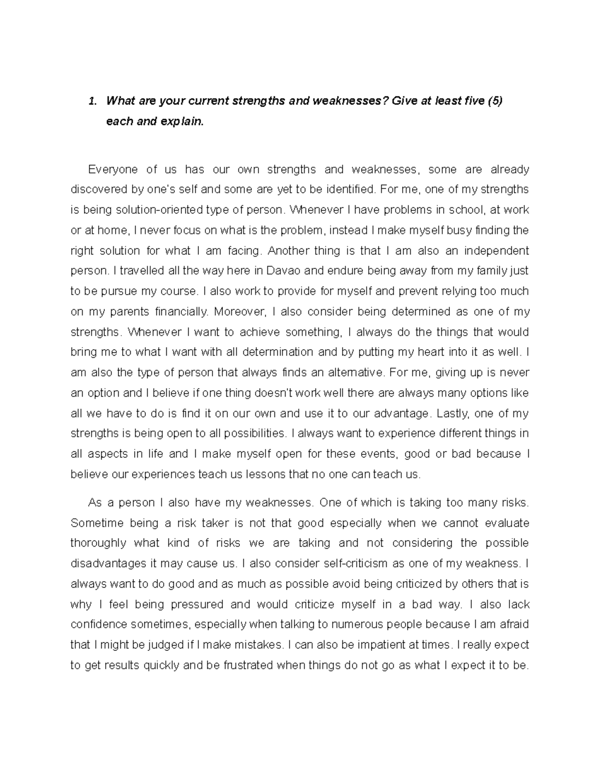 Entrep 1ST Assignment - What are your current strengths and weaknesses ...