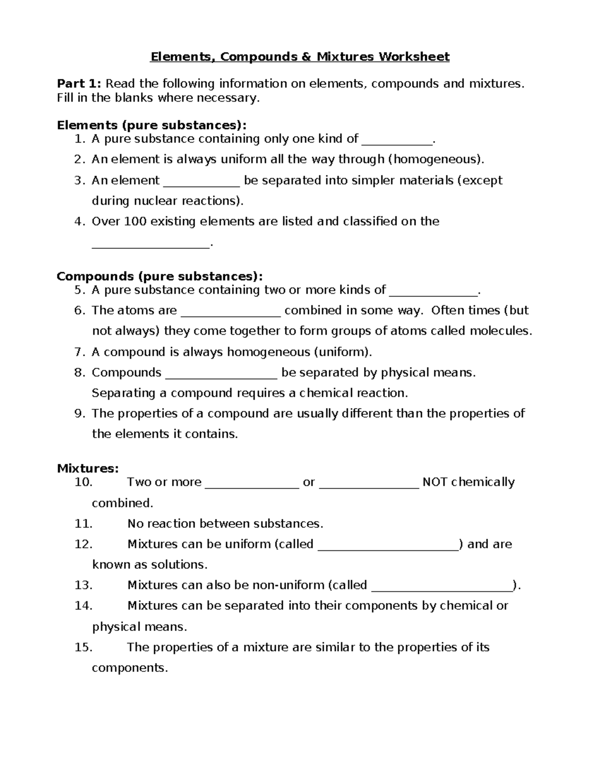 Classifying-matter-1q770m1 - Elements, Compounds & Mixtures Worksheet ...