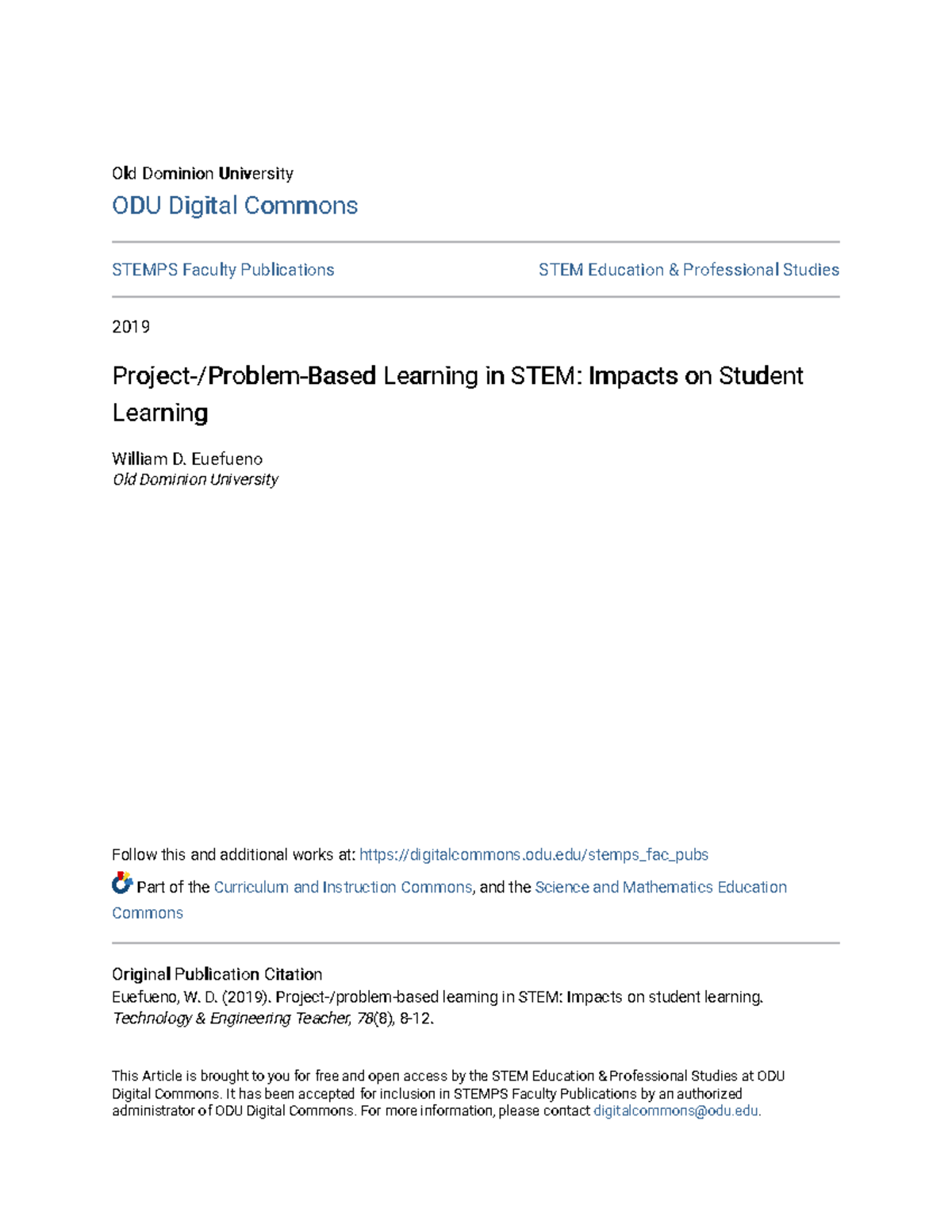 Project- Problem-Based Learning in STEM Impacts on Student Learn - Old ...