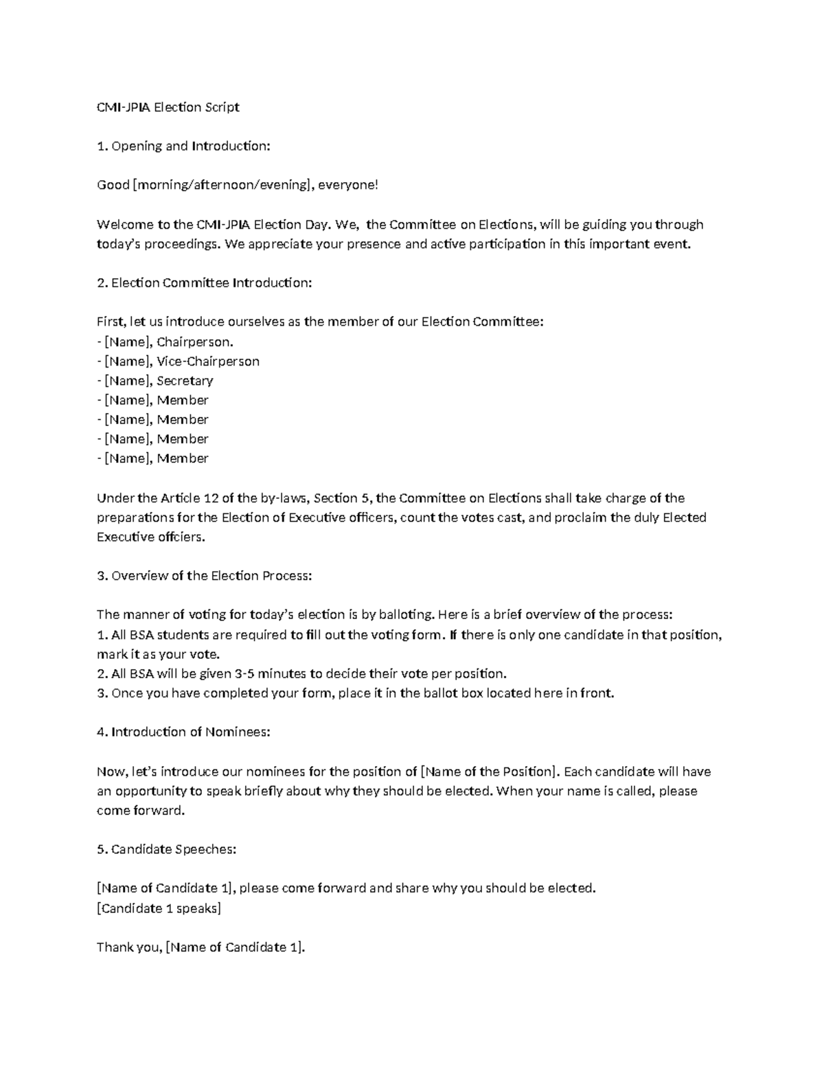 CMI JPIA Election script - CMI-JPIA Election Script Opening and ...