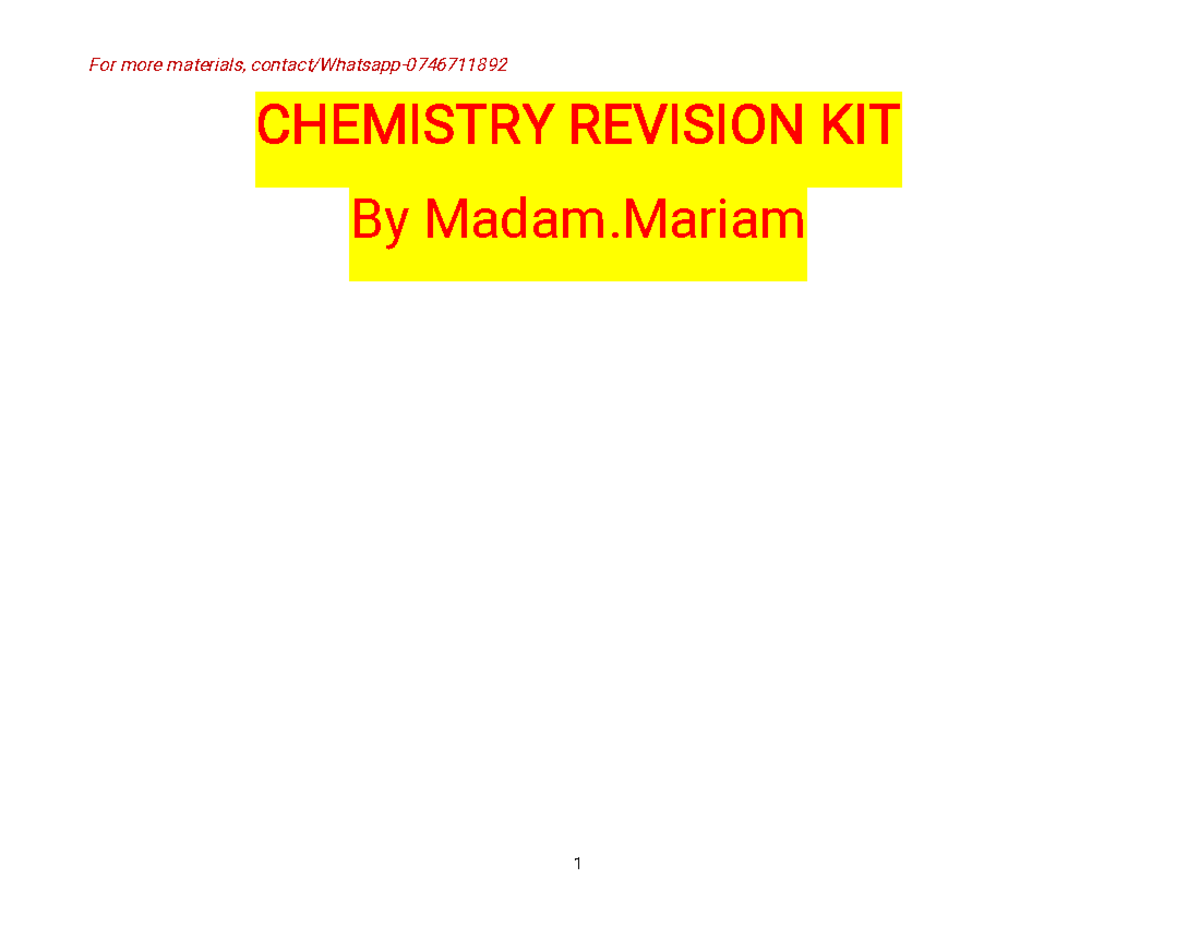 Chemistry Revision KIT-1 - CHEMISTRYREVISIONKIT ByMadam - Studocu