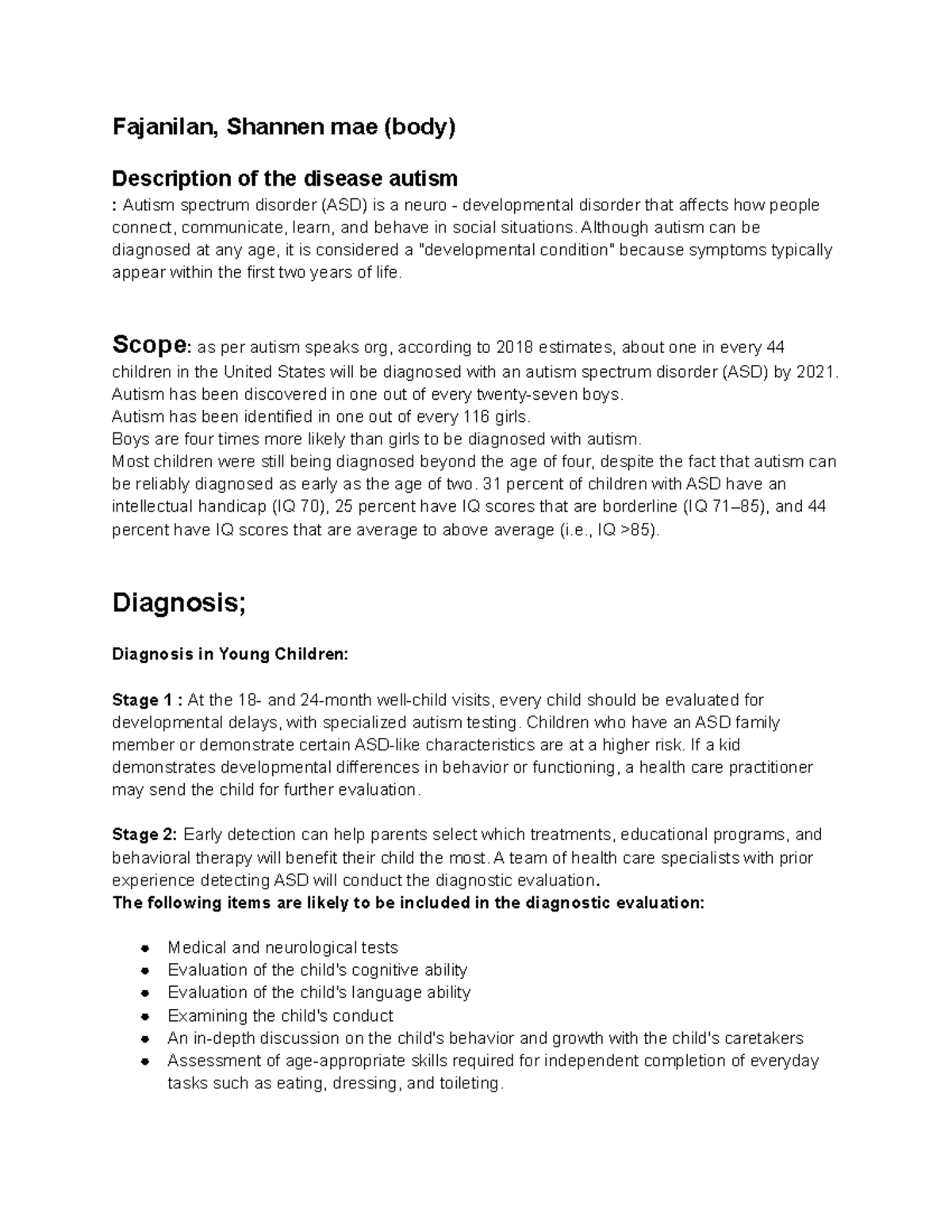 Gen biology grade 11 autism body paper - Fajanilan, Shannen mae (body ...
