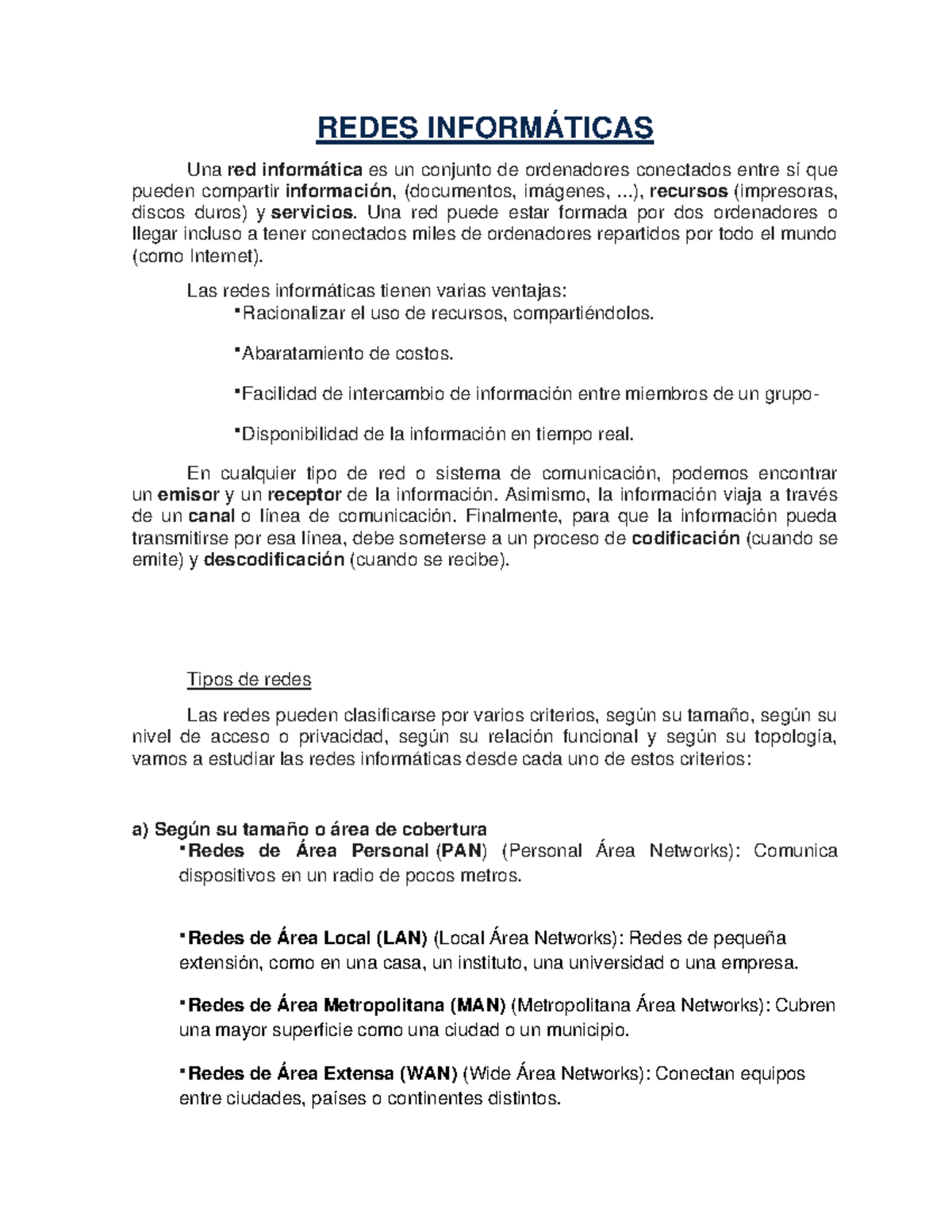 Redes Informaticas y Seguridad. TIC 1° AÑO - REDES INFORMÁTICAS Una red informática es un ...