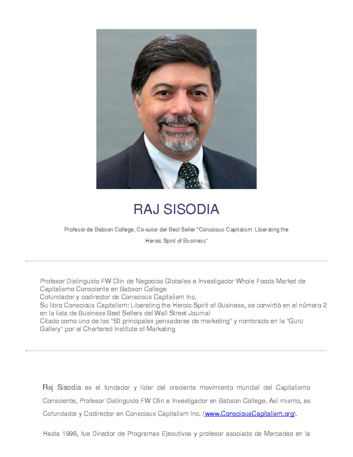 Raj Sisodia - papel y canela - RAJ SISODIA Profesor de Babson College ...