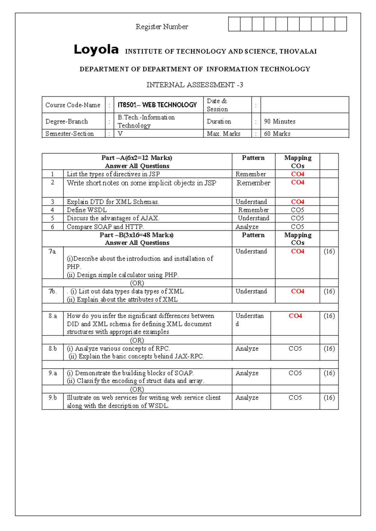 IA-3 WT - notes - Register Number Loyola INSTITUTE OF TECHNOLOGY AND ...