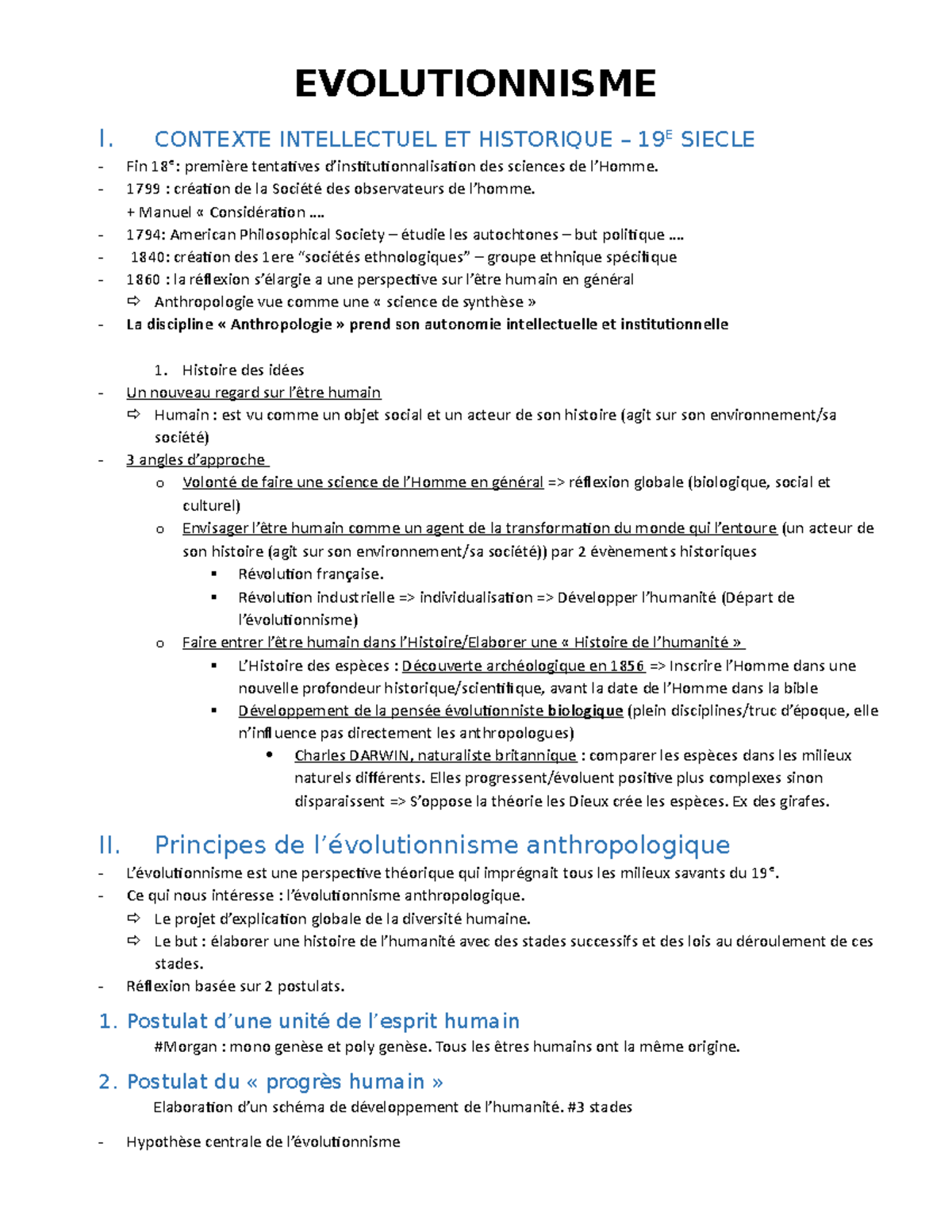 03 . L'évolutionnisme 06 - EVOLUTIONNISME I. CONTEXTE INTELLECTUEL ET ...