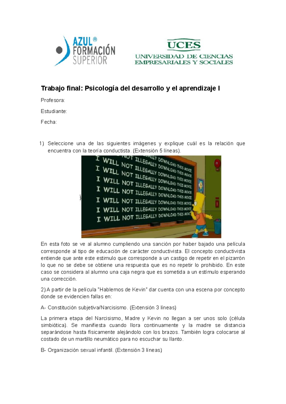 Psicología del desarrollo y del aprendizaje I - Trabajo Final - Trabajo final: Psicología del ...