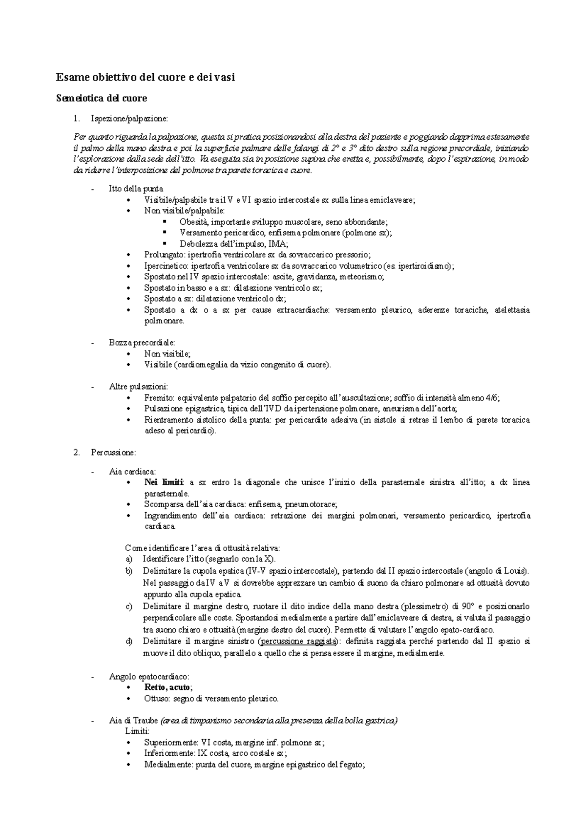 Esame obiettivo cuore e vasi - Esame obiettivo del cuore e dei vasi ...