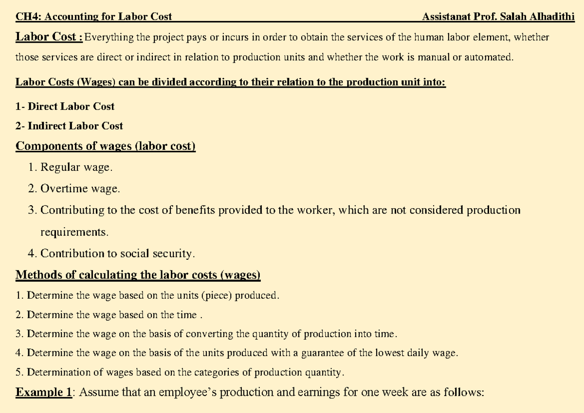 Ch 4 Labor cost - account - CH4: Accounting for Labor Cost Assistanat ...