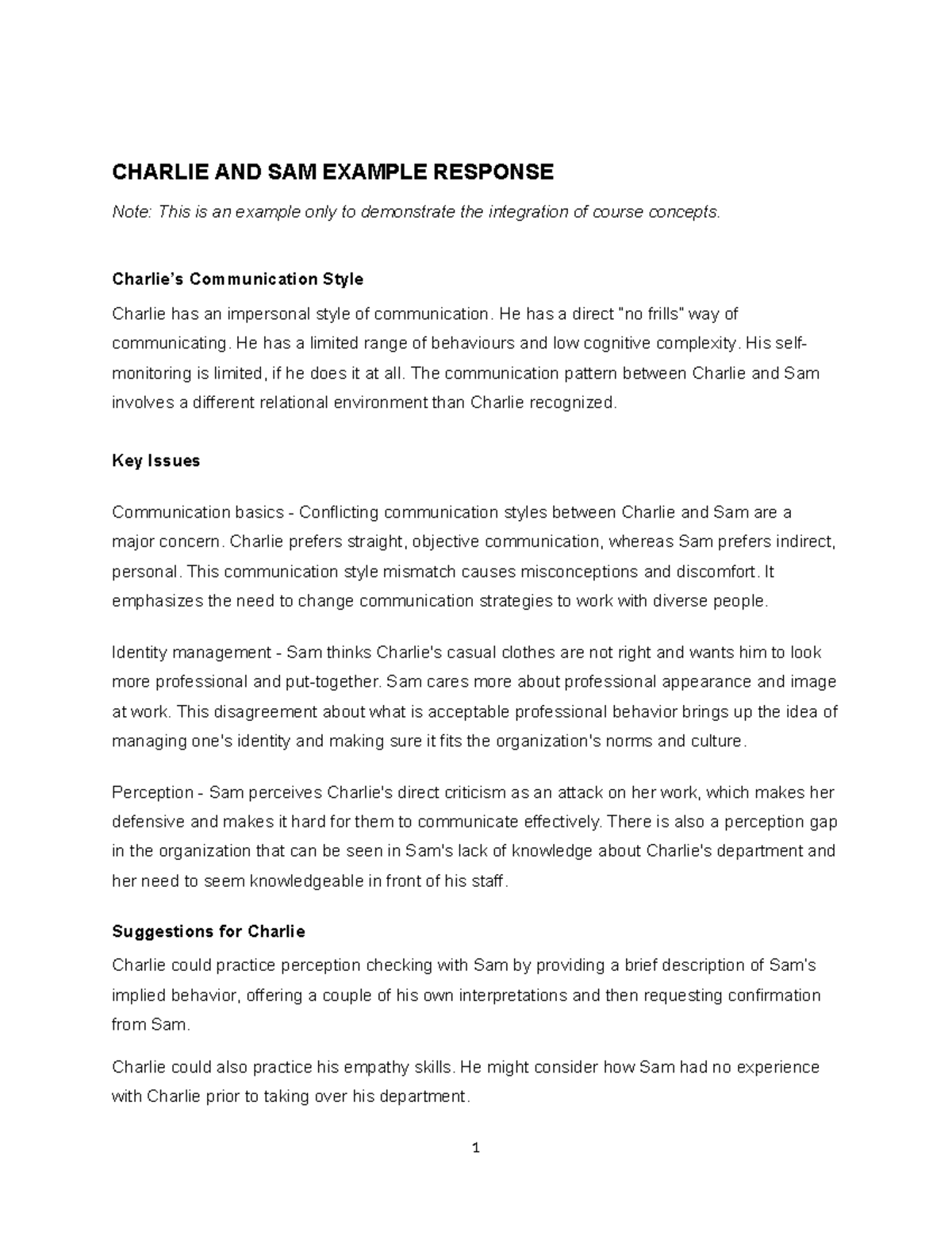Charlie AND SAM Example Response FALL 2023 - CHARLIE AND SAM EXAMPLE ...