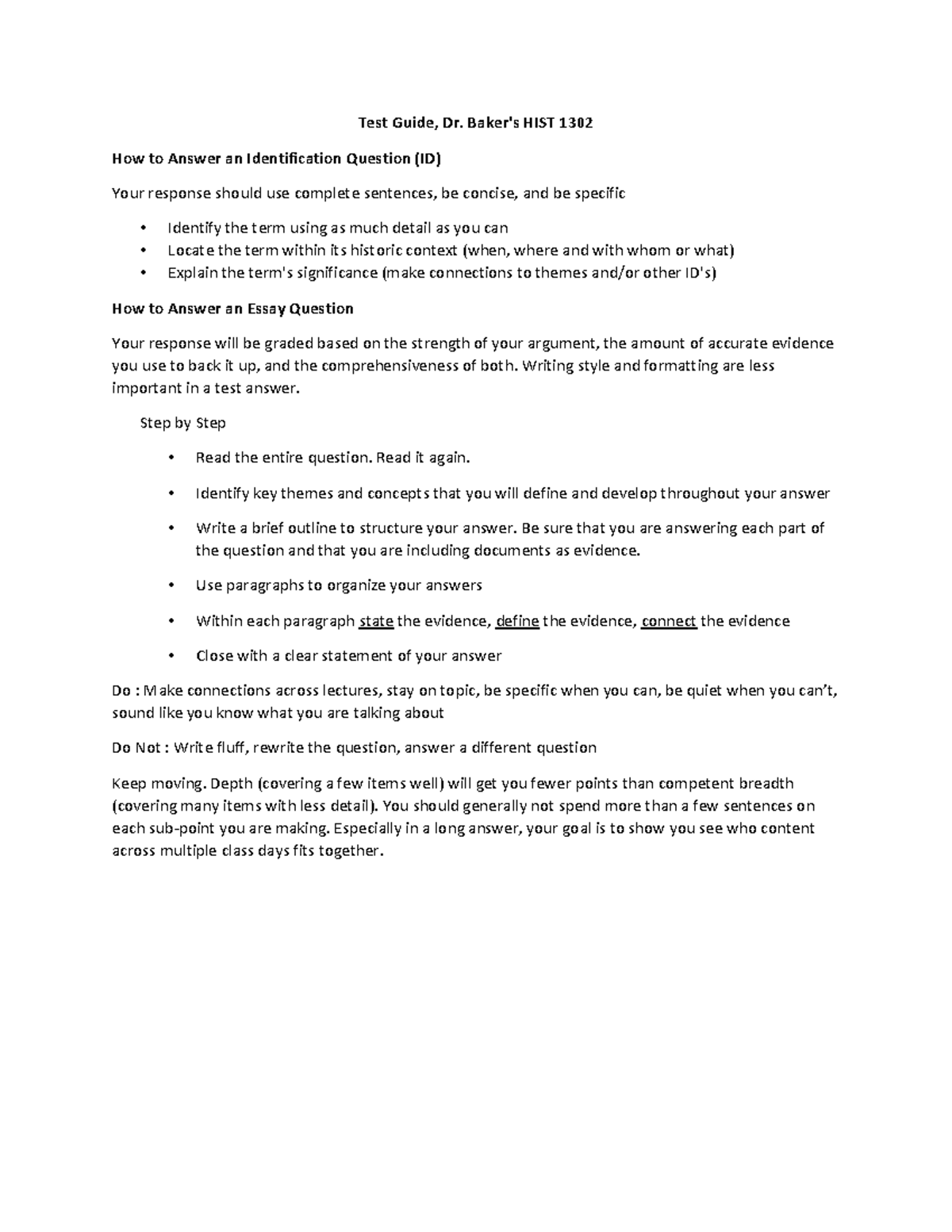 1302 Test General Guide - Test Guide, Dr. Baker's HIST 1302 How to ...