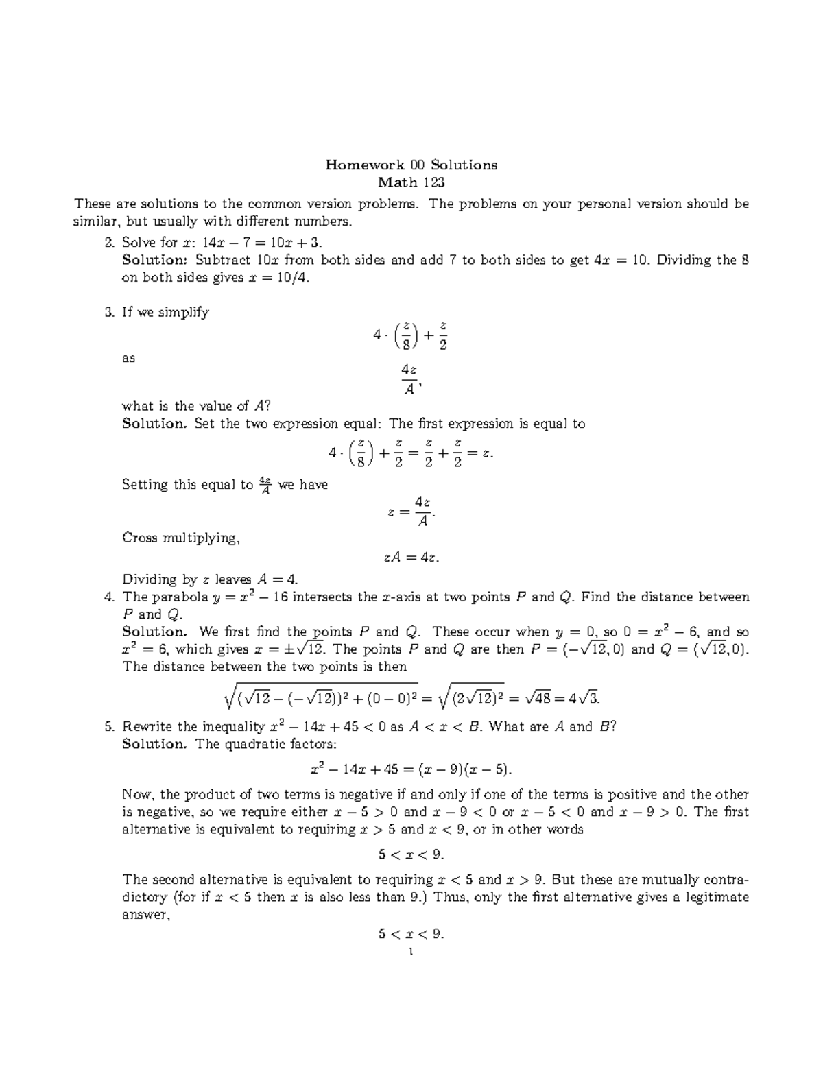 HW00 - homework answers - Homework 00 Solutions Math 123 These are ...