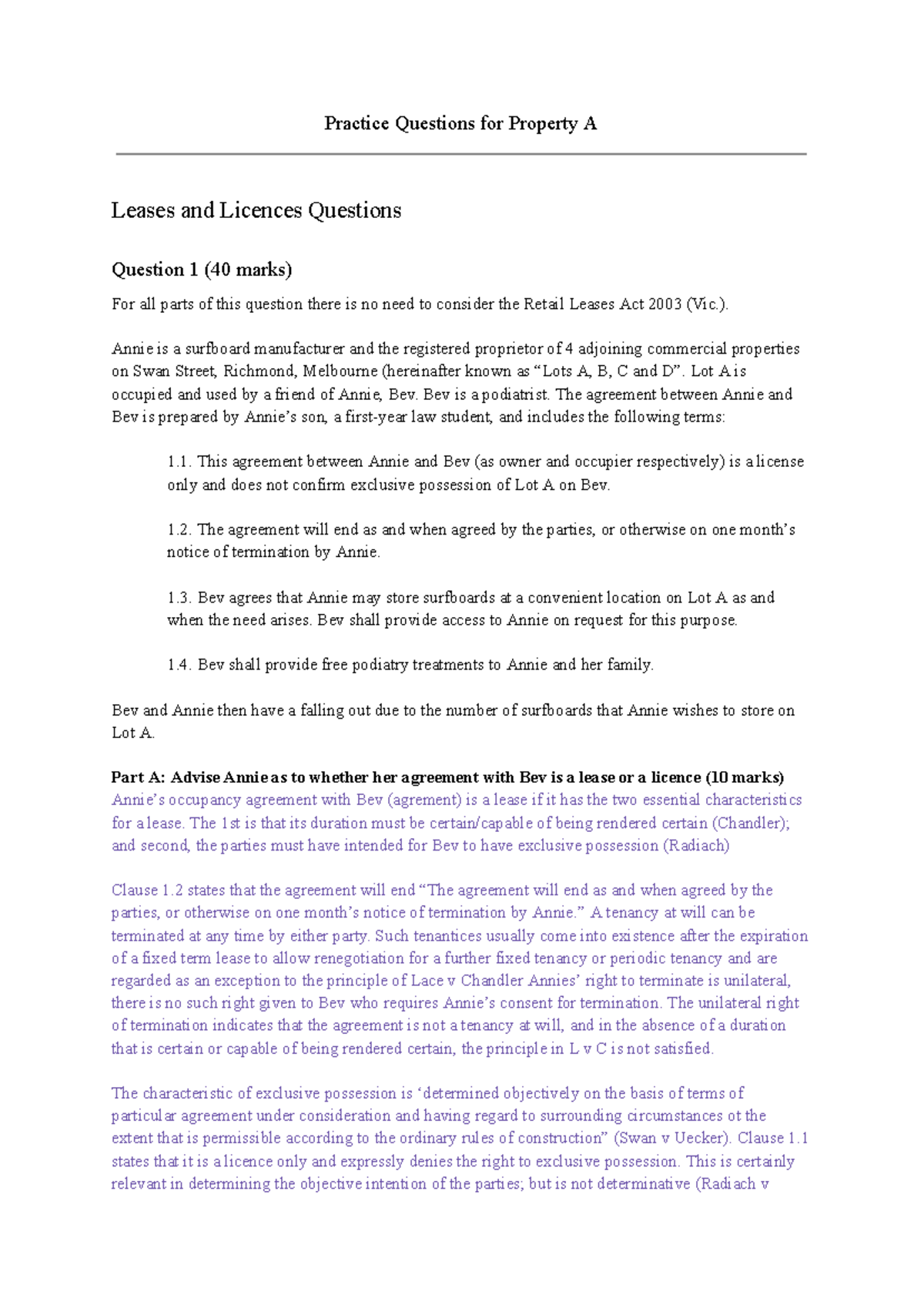 Prop exam practice questions - Practice Questions for Property A Leases ...