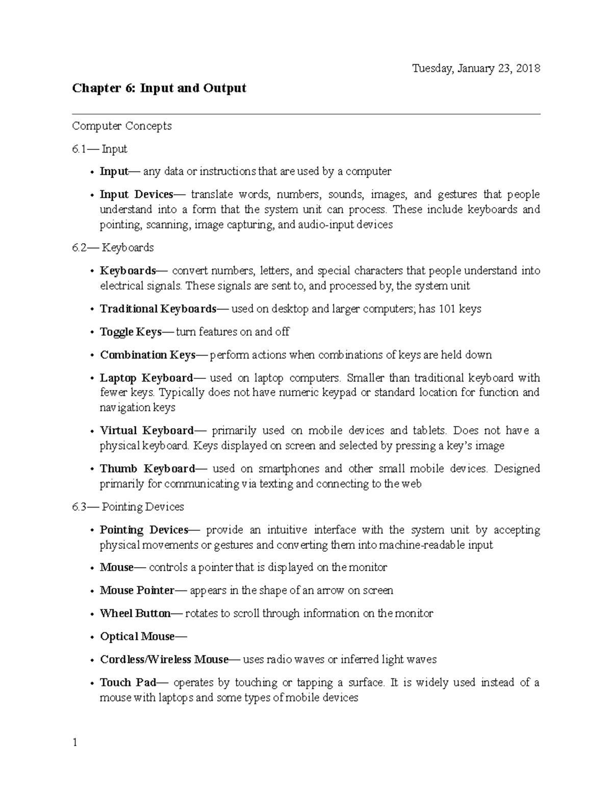 Chapter 6 Input And Output Chapter 6 Input And Output Computer Concepts 6— Input Input — Any