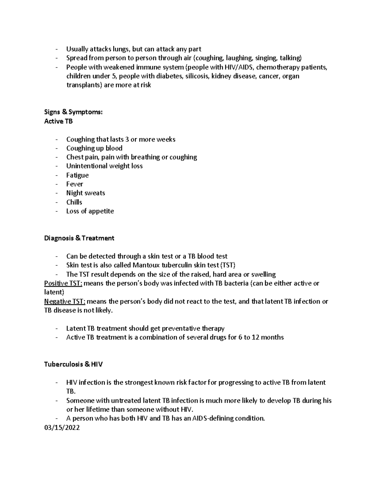 BPH BIO Class Notes - Usually attacks lungs, but can attack any part ...