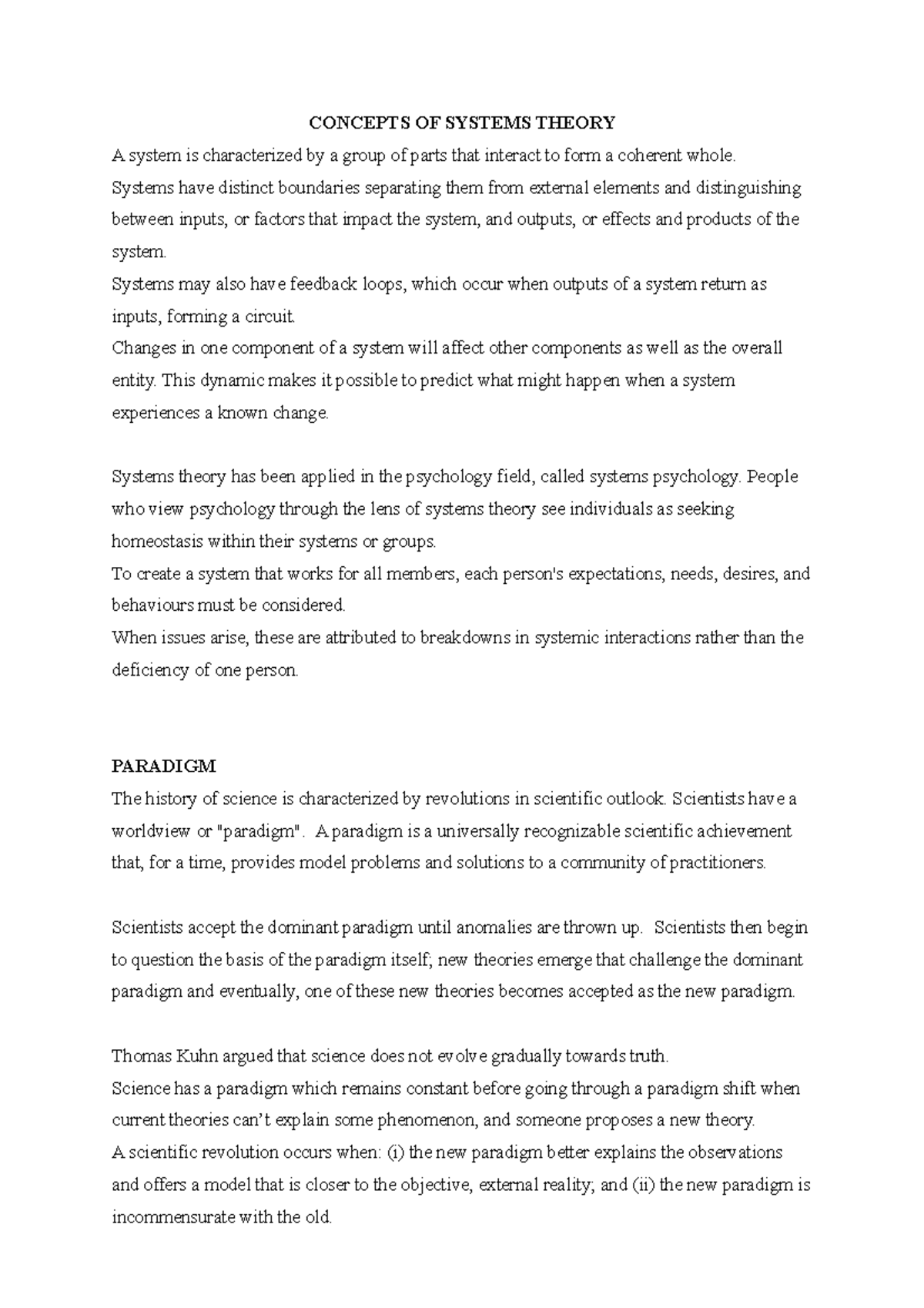 System and Paradigm - CONCEPTS OF SYSTEMS THEORY A system is ...