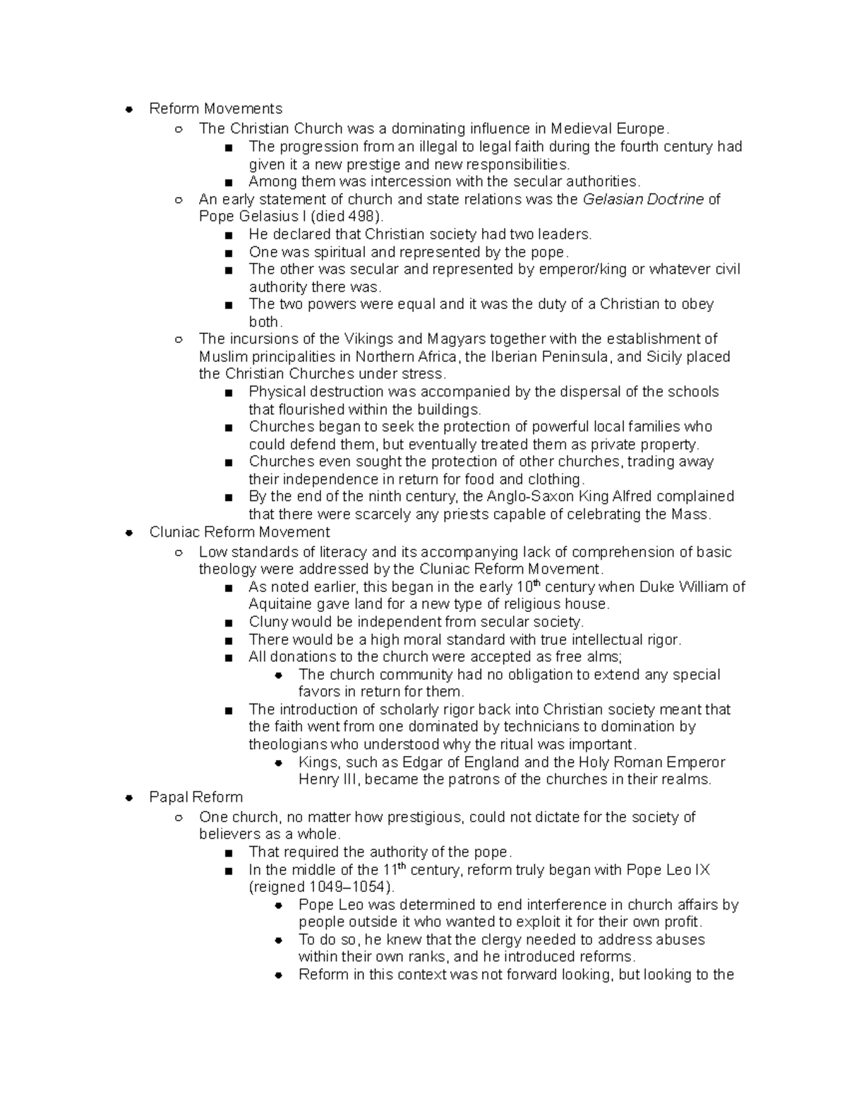 L09 - L09 lecture notes - Reform Movements The Christian Church was a ...